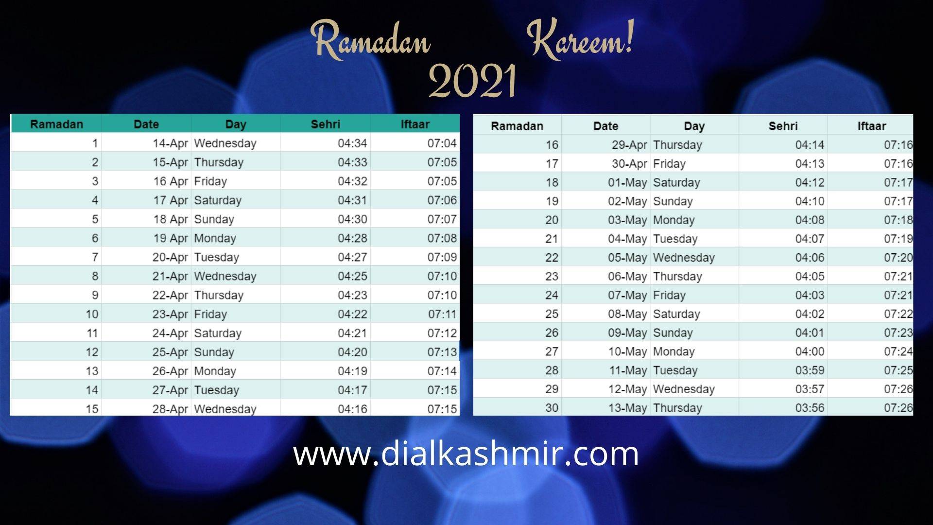 Ramadan 2021 Timetable for Kashmir – Dial Kashmir